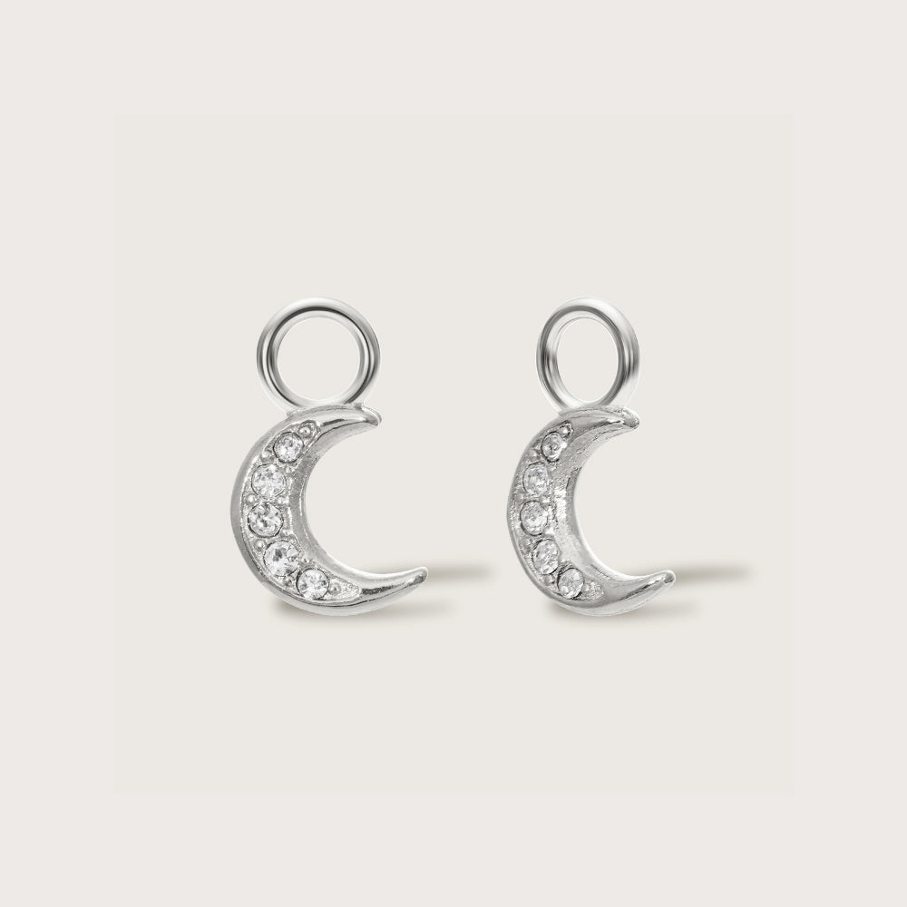 Silver Crystal Moon Earring Charms - Waterproof & Tarnish-Free | Milly ...